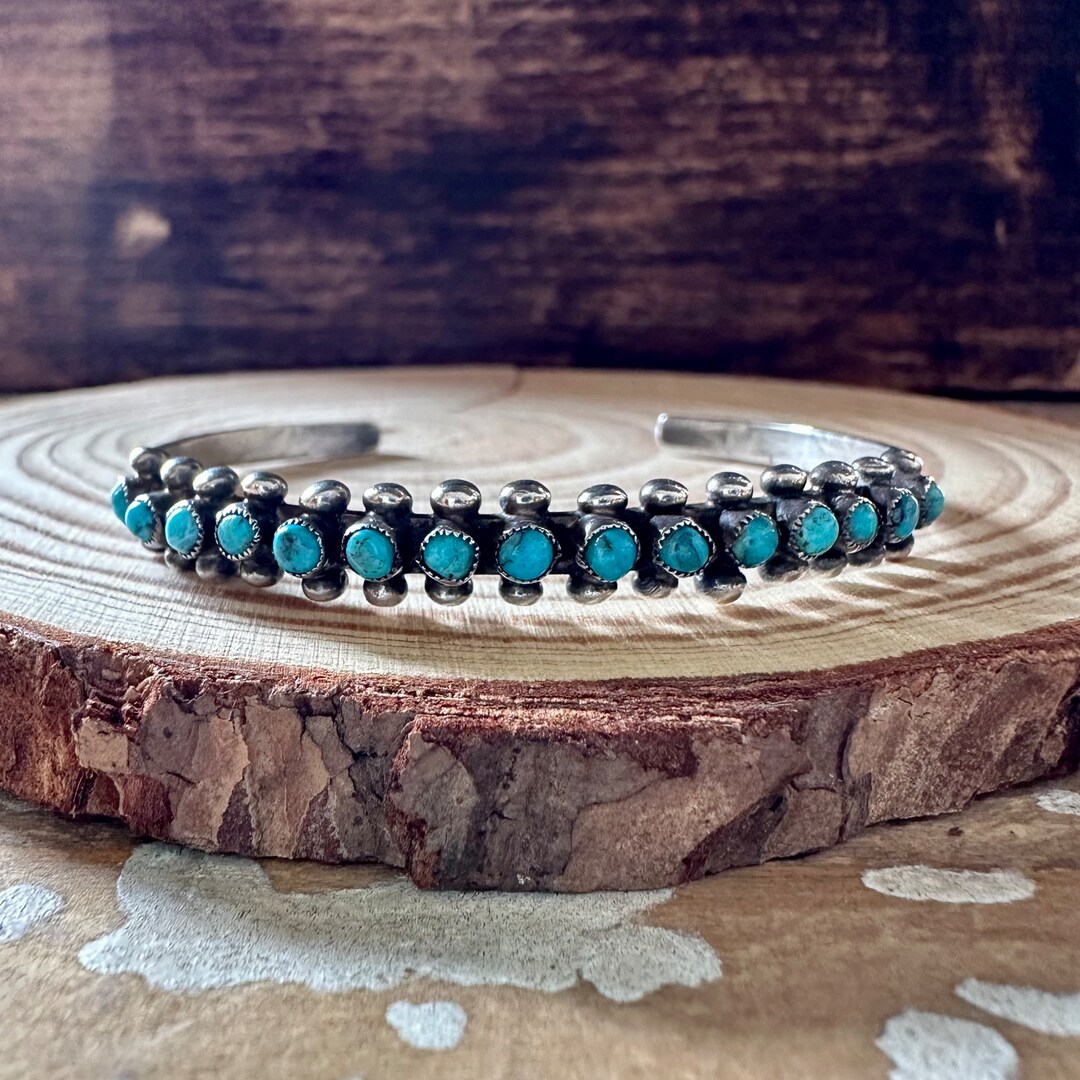 SNAKE EYE TURQUOISE Vintage 30s Stamped Cuff 1930s Turquoise and Silver ...