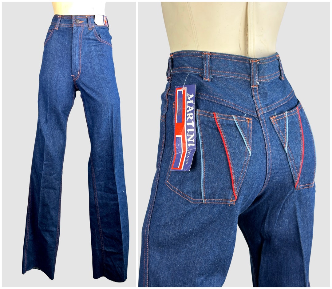 MARTINI Vintage 70s Dead Stock Blue Indigo Denim Jeans 1970s High Rise ...