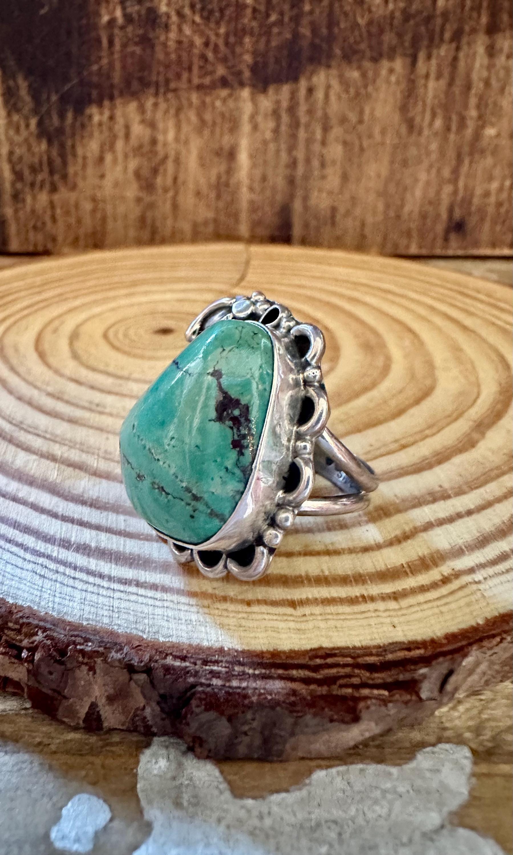 VINTAGE FINE Feather Silver & Turquoise Ring | JAG Hallmark | Chunky ...