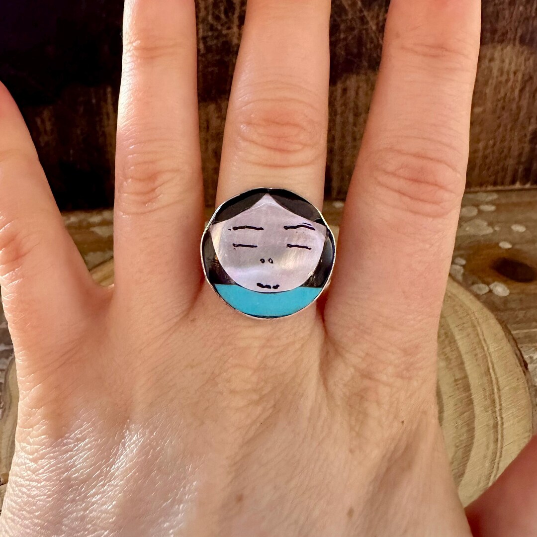 KAYLA KAAMASEE Multi Stone Inlay Face Zuni Ring Silver Mother of Pearl ...
