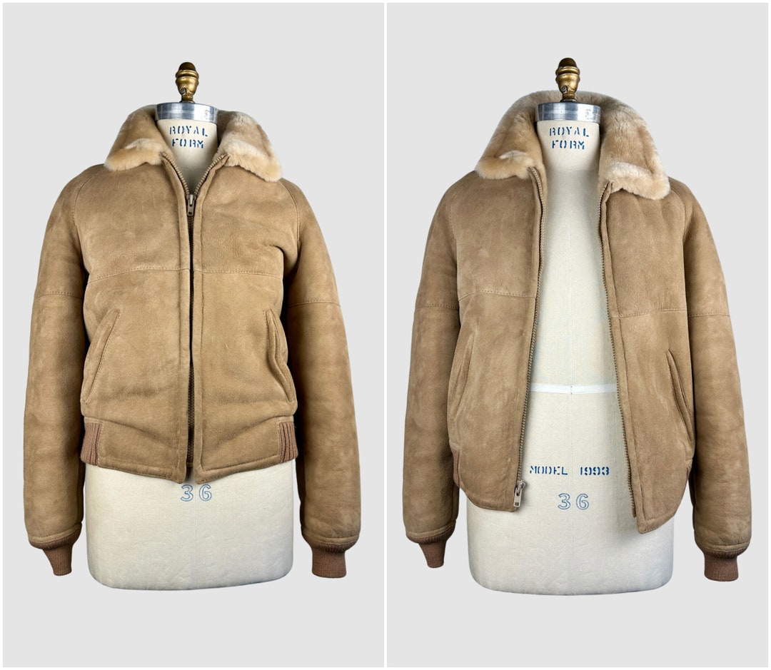 SAWYER Vintage 70s Shearling Jacket 1970s Crop Bomber Sheepskin ...