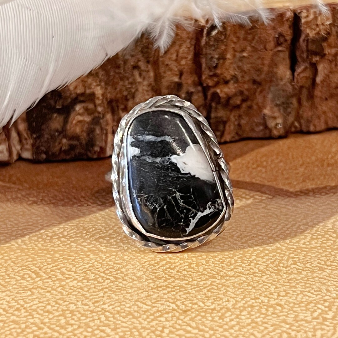 WHITE BUFFALO SHAPES Turquoise Silver Ring Sterling Statement Ring ...