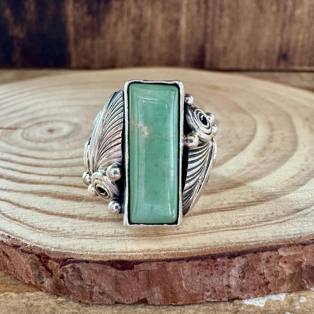 REGAL FEATHERS Silver & Turquoise Ring | Large Rectangle Statement ...