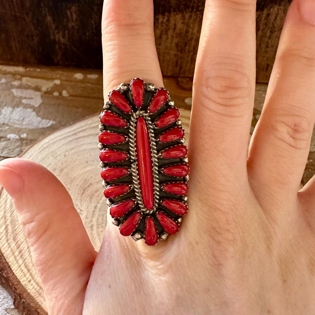 SUNBEAM Navajo Silver & Red Howlite Ring | Dean Brown Needle Point ...