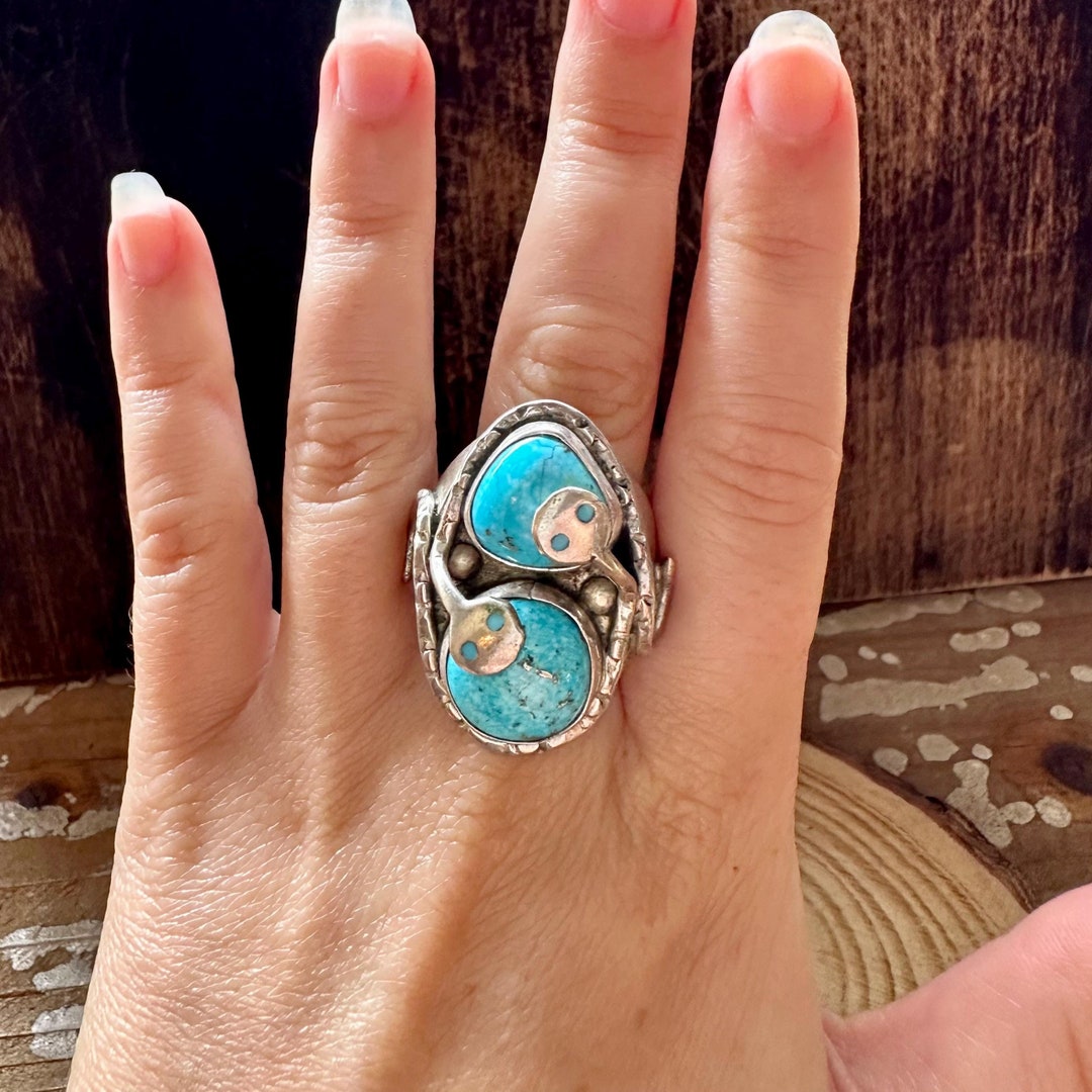JUDE CANDELARIA Zuni Double Decker Snake Silver & Turquoise Ring Effie ...