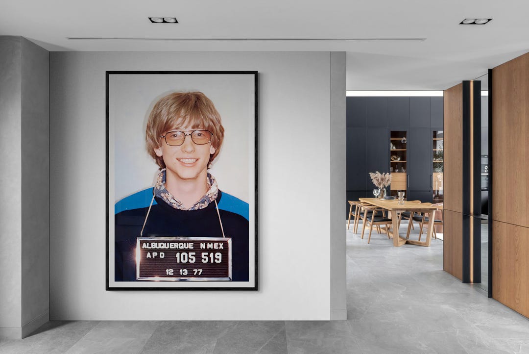 Bill Gates Mugshot - Large Print Wall Decor, Canvas or Print (framed ...