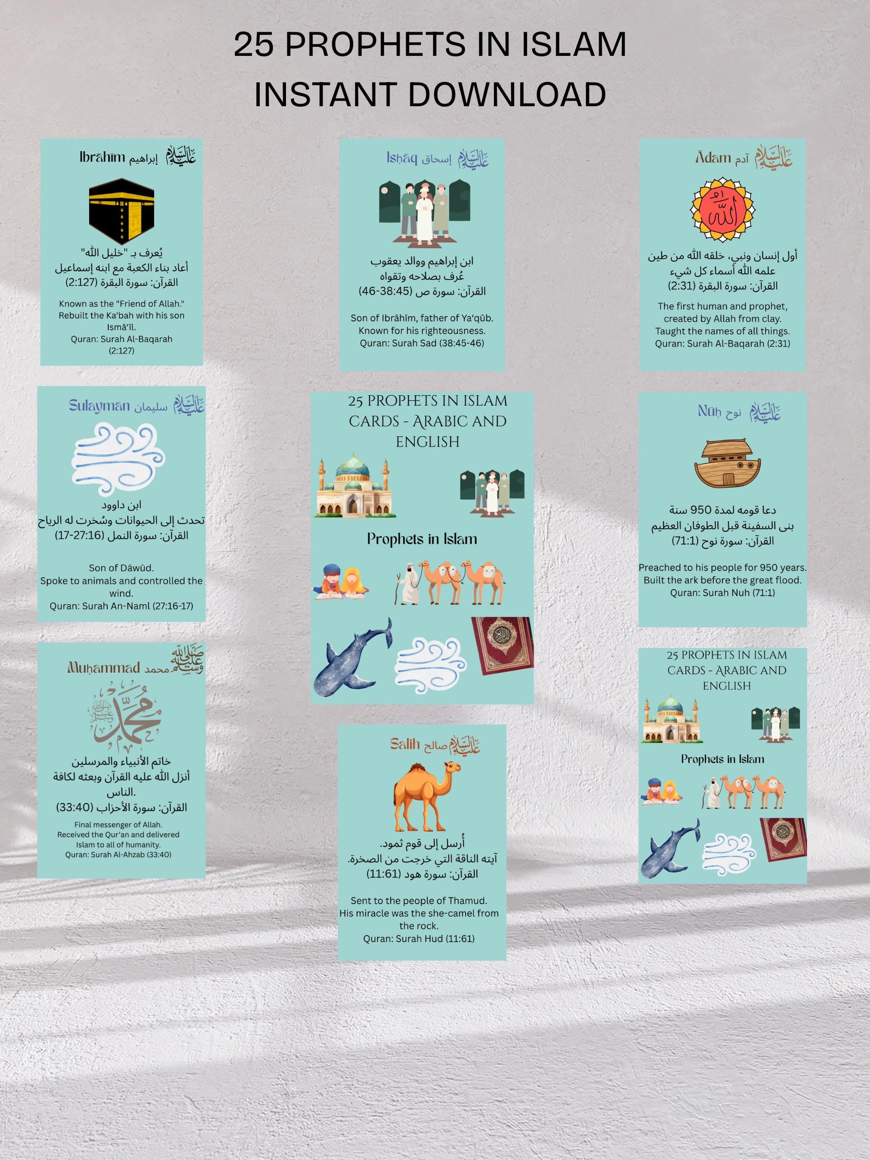 25 Prophets Names in the Quran Islamic Learning Prophets Flashcards ...
