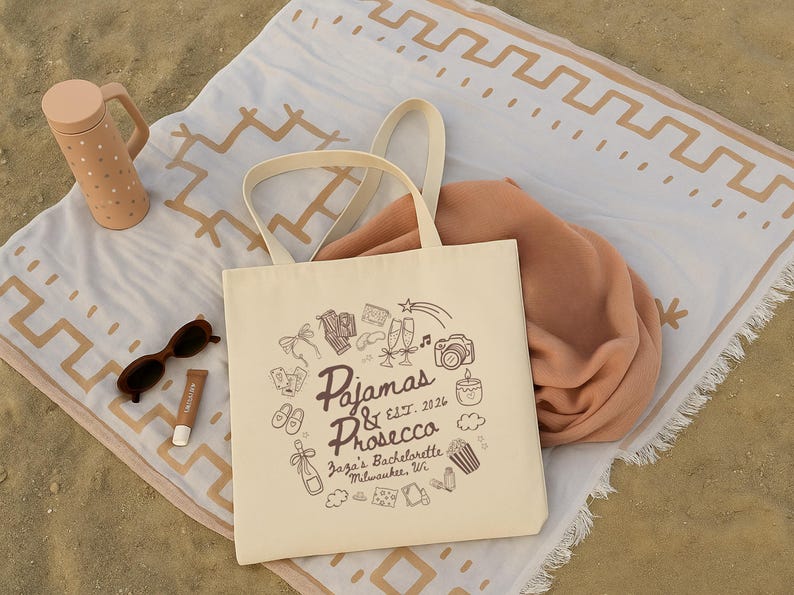 Pajamas & Prosecco Bachelorette Tote Bag, Girls Night Party Favors, Spa ...