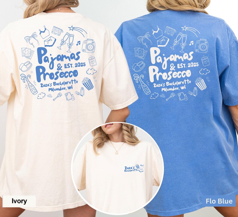 Pajamas & Prosecco Bachelorette Tee, Comfort Colors Bach, Girls Night T ...