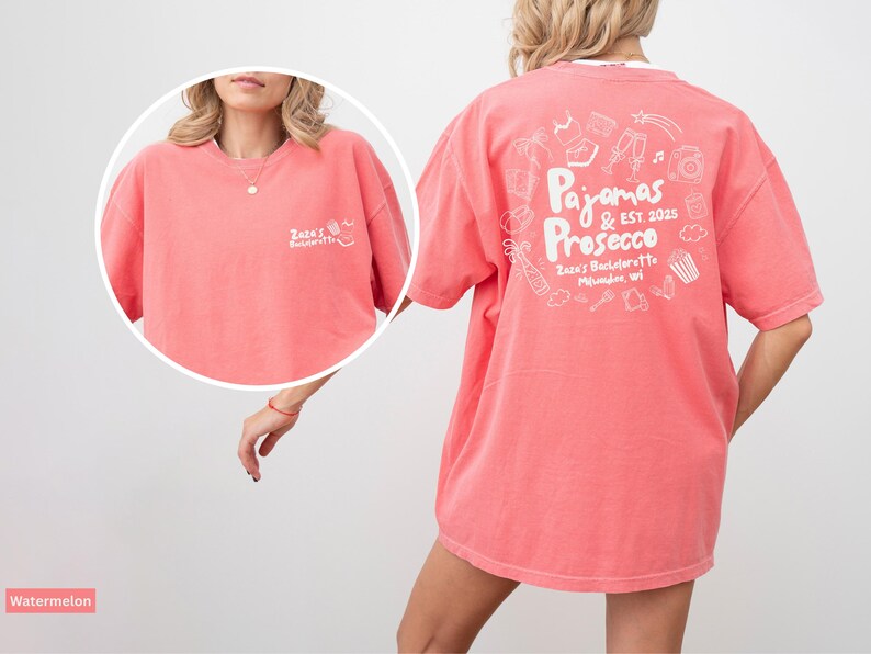 Pajamas & Prosecco Bachelorette Tee, Comfort Colors Bach, Girls Night T ...