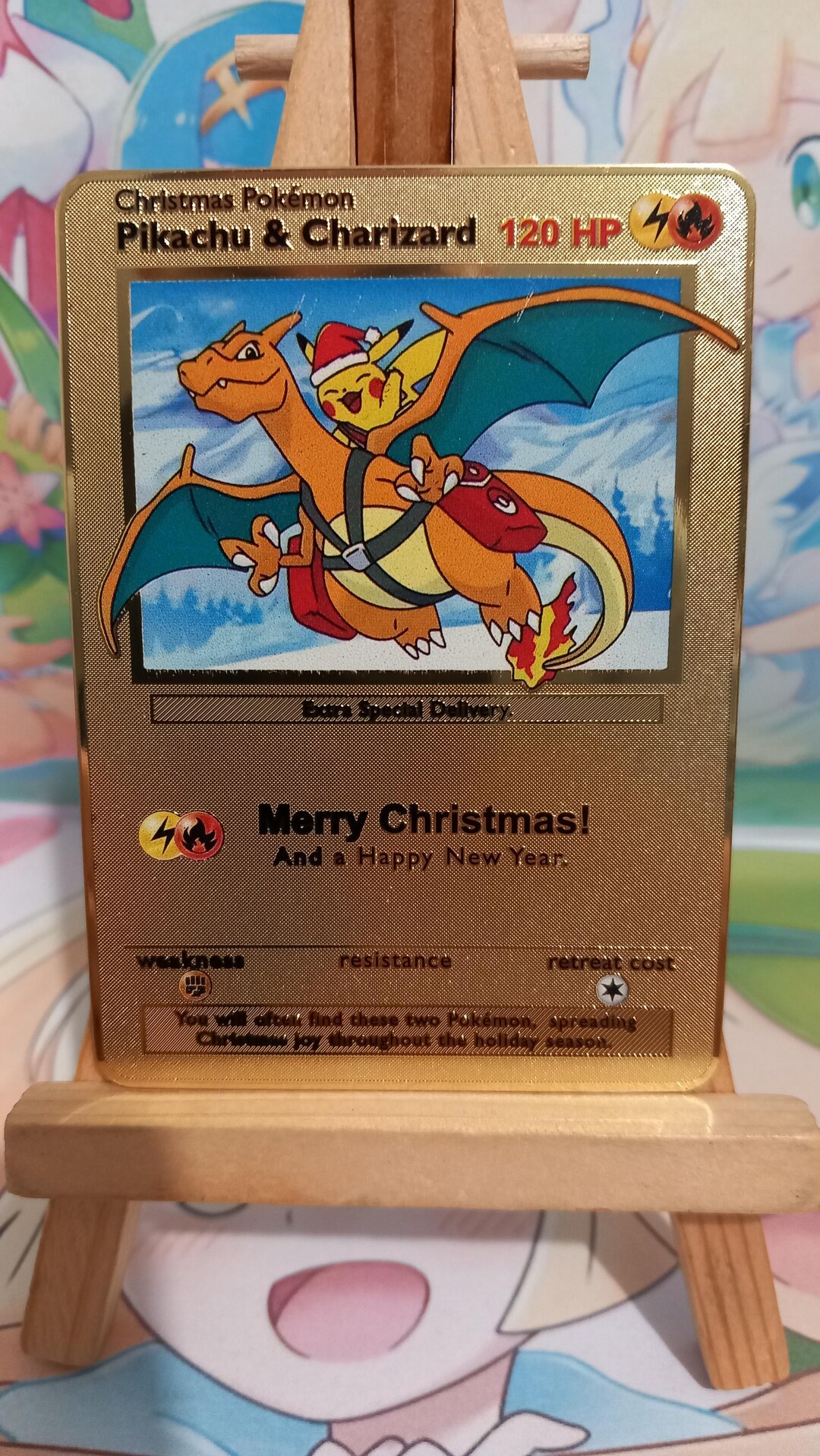 Pikachu and Charizard Christmas Gold Metal Pokemon Card - Etsy