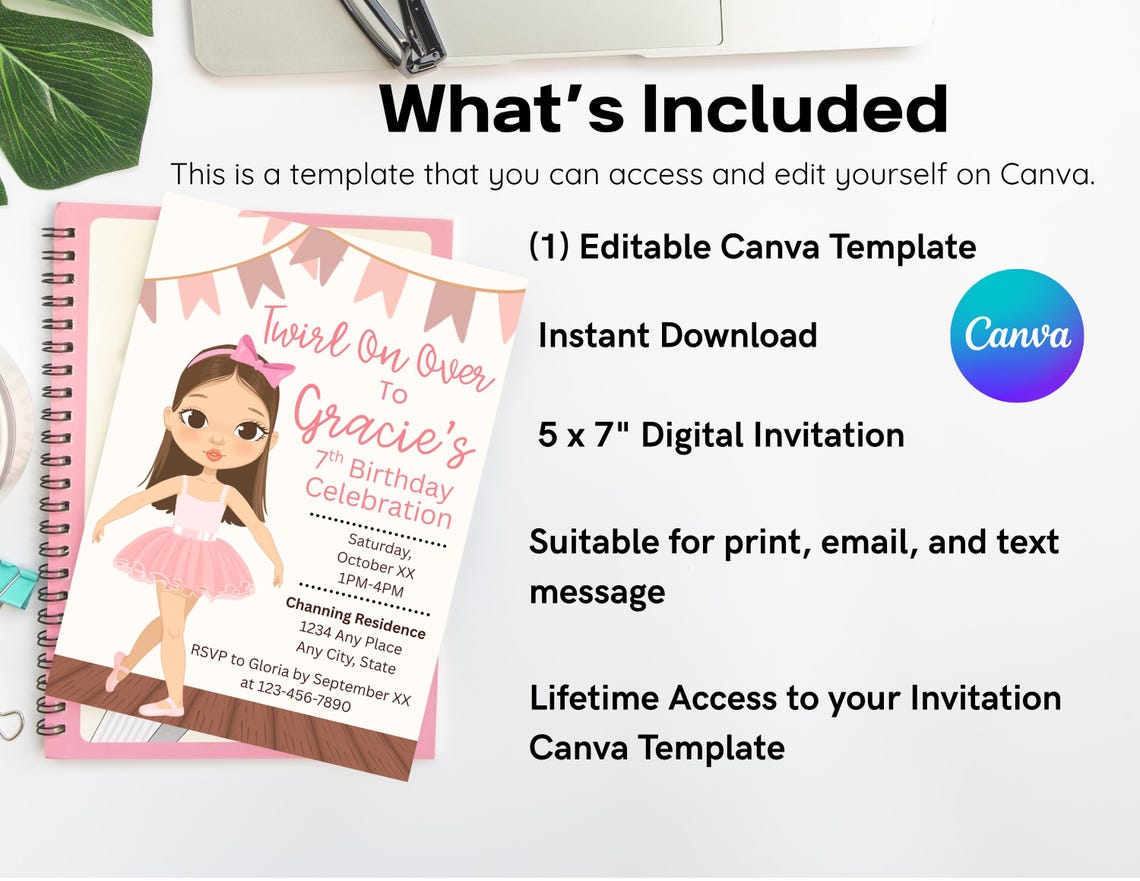 Ballerina Birthday Invitation: Pink Tutu Party, Editable Template ...