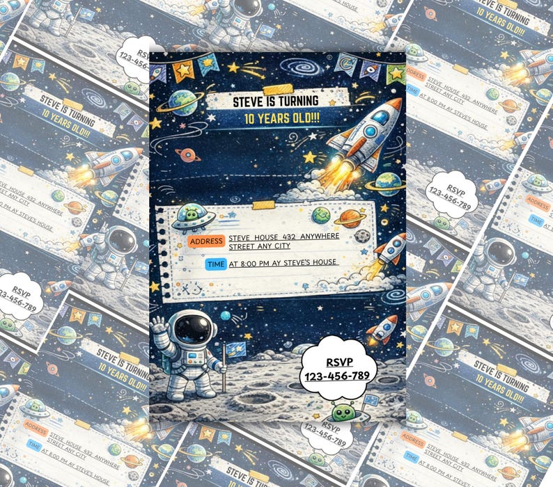 Astronaut Birthday Invitation, Outer Space Galaxy Theme (canva Editable ...