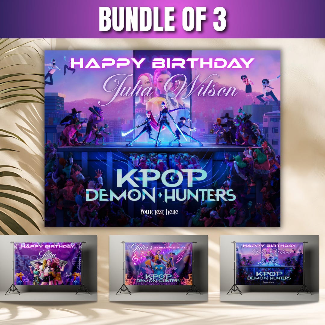 Kpop Demon Hunters Birthday Banner, Kpop Demon Hunters Backdrop Party ...