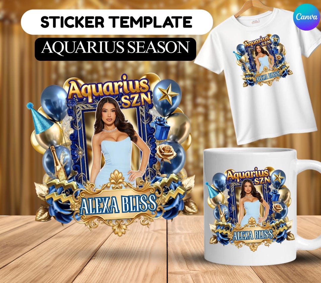 Aquarius Birthday Cup Sticker, Editable Zodiac Party Label (digital ...