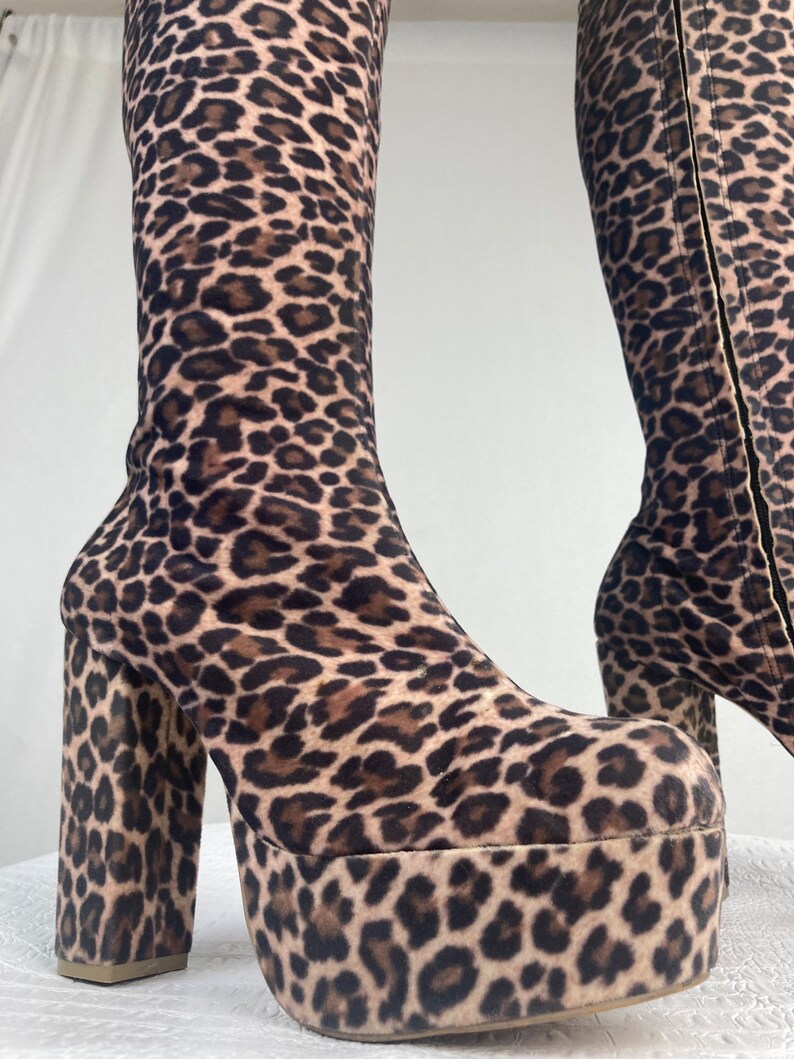 Vintage Fuzzy Leopard Platform Knee Boots Magic London - Etsy