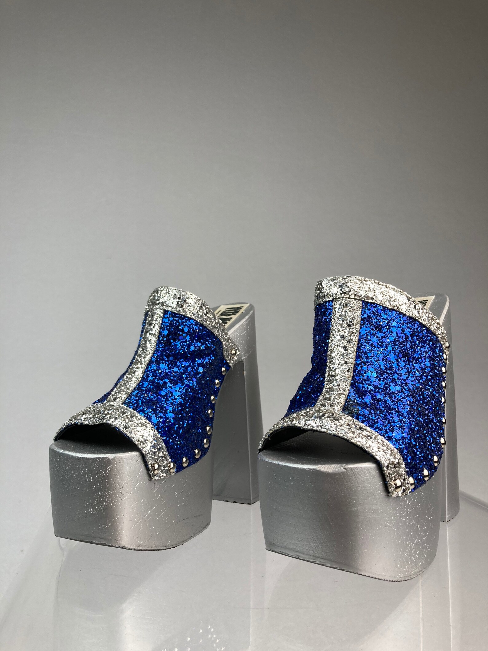 Vintage 90’s Mega Platform Wooden Mule Sandals With Blue and Silver ...