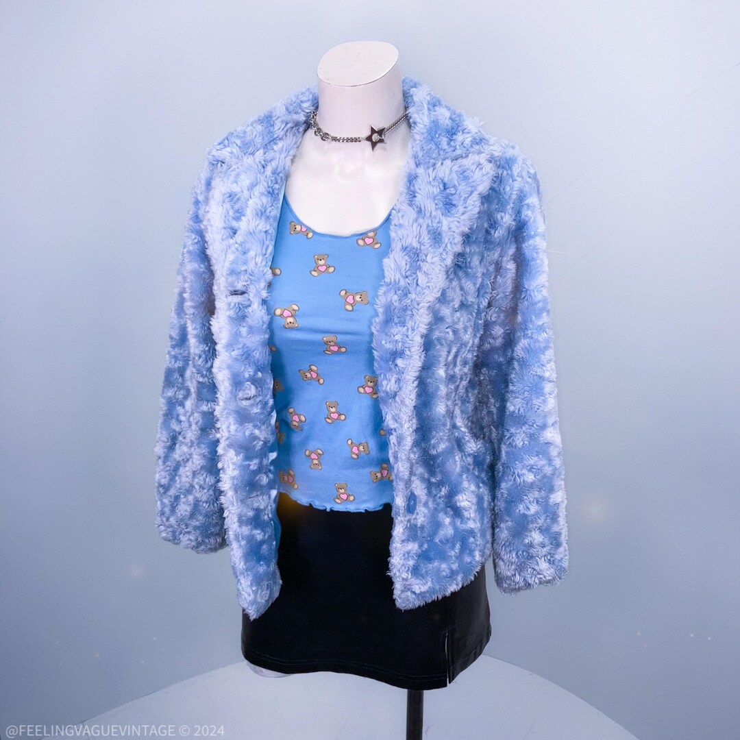 Y2K // 90's Vintage Cloud9 Pastel Sky Blue Teddy Fur Limited Too Coat ...