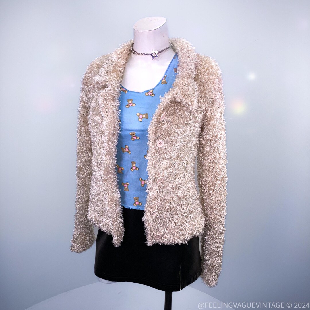 90s Preppy Grunge Eyelash Knit Cardigan Sweater Top - Etsy