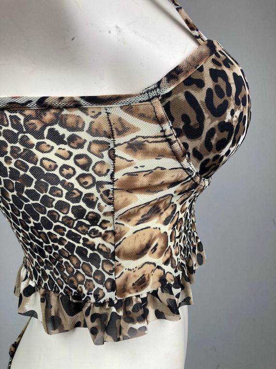 Y2k Leopard and Snake Print Padded Bustier Ruffle Lac… - Gem