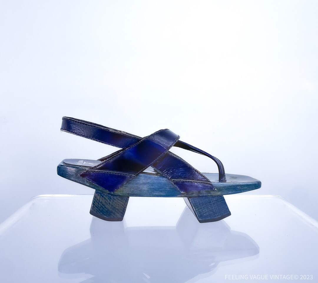 90s Vintage John Fluevog Rare Blue Green Carved Wood chop Suey Platform ...