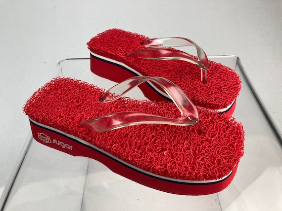 Y2K Sugar Floatie RED or BLUE Platform Foam Wedge Fli… - Gem