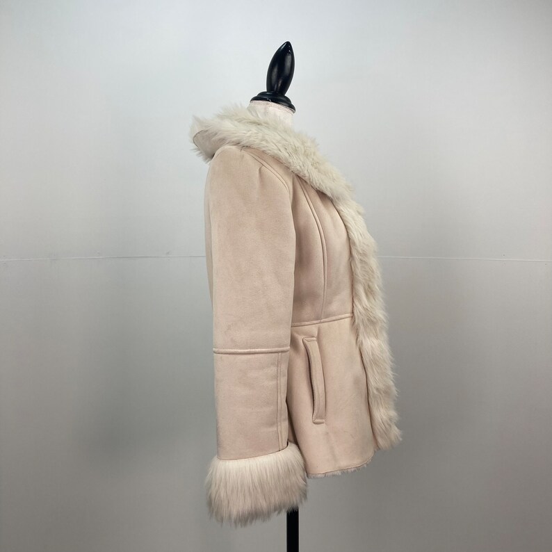 90's Clueless Tan Shaggy Faux Fur Trim and Suede Coat // M - Etsy