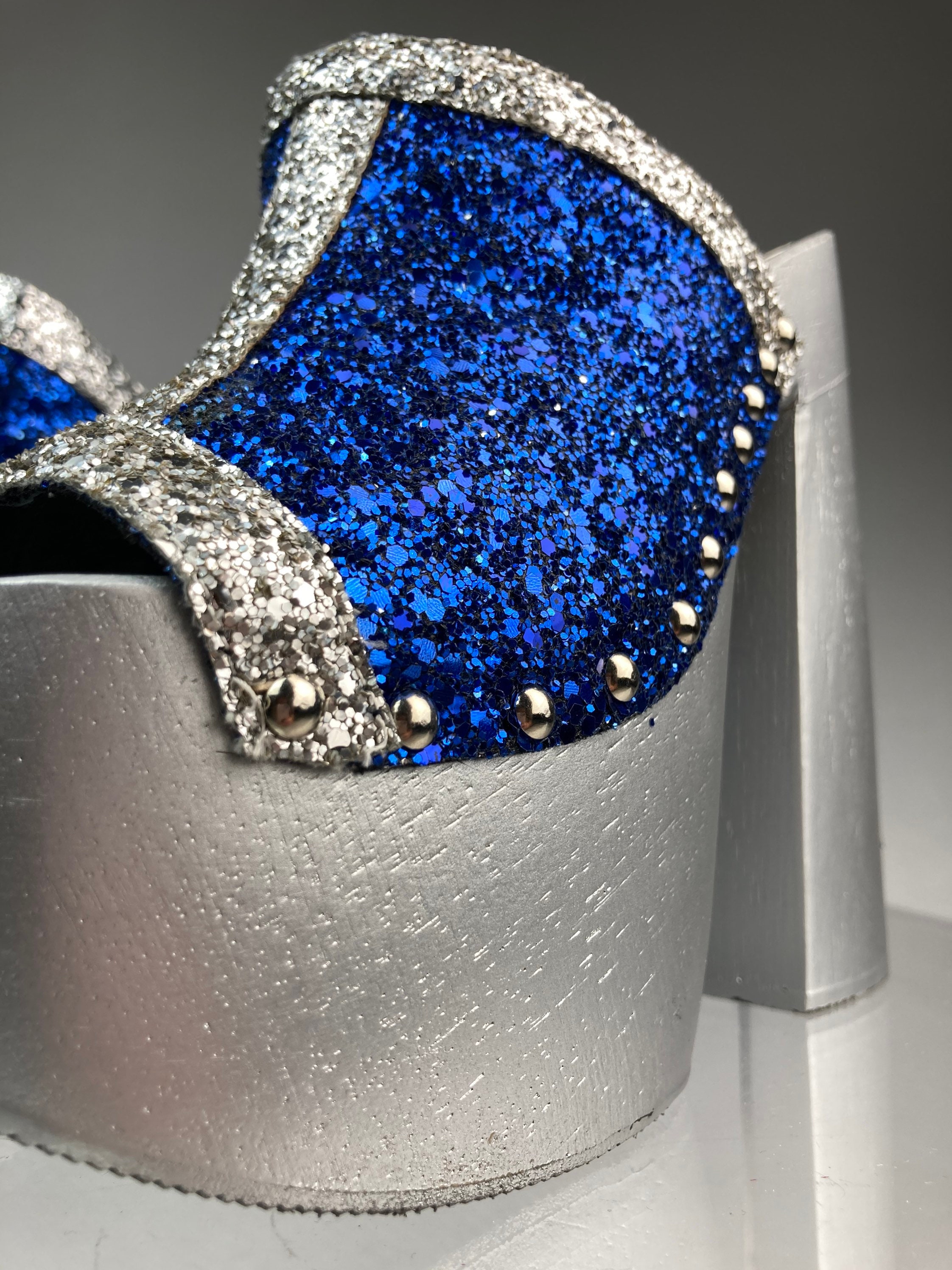 Vintage 90’s Mega Platform Wooden Mule Sandals With Blue and Silver ...
