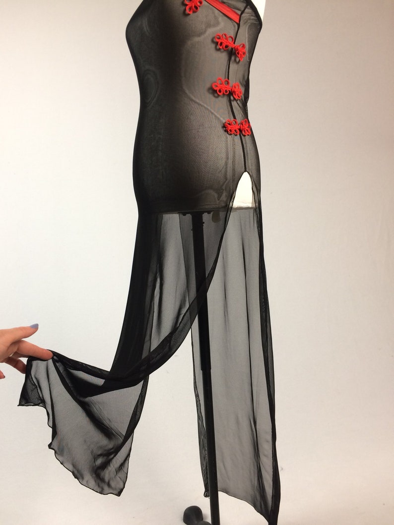 90's Red and Black Cheongsam Sheer Lace Lingerie Side Slit - Etsy