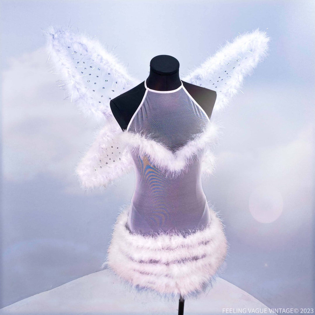Vintage Heavenly Angel Fluffy Marabou Halter Mini Dress and Wings Plus ...