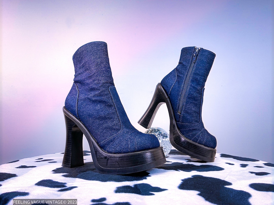 Y2K Denim Chunky High Heel Platform Ankle Boots // 6 - Etsy