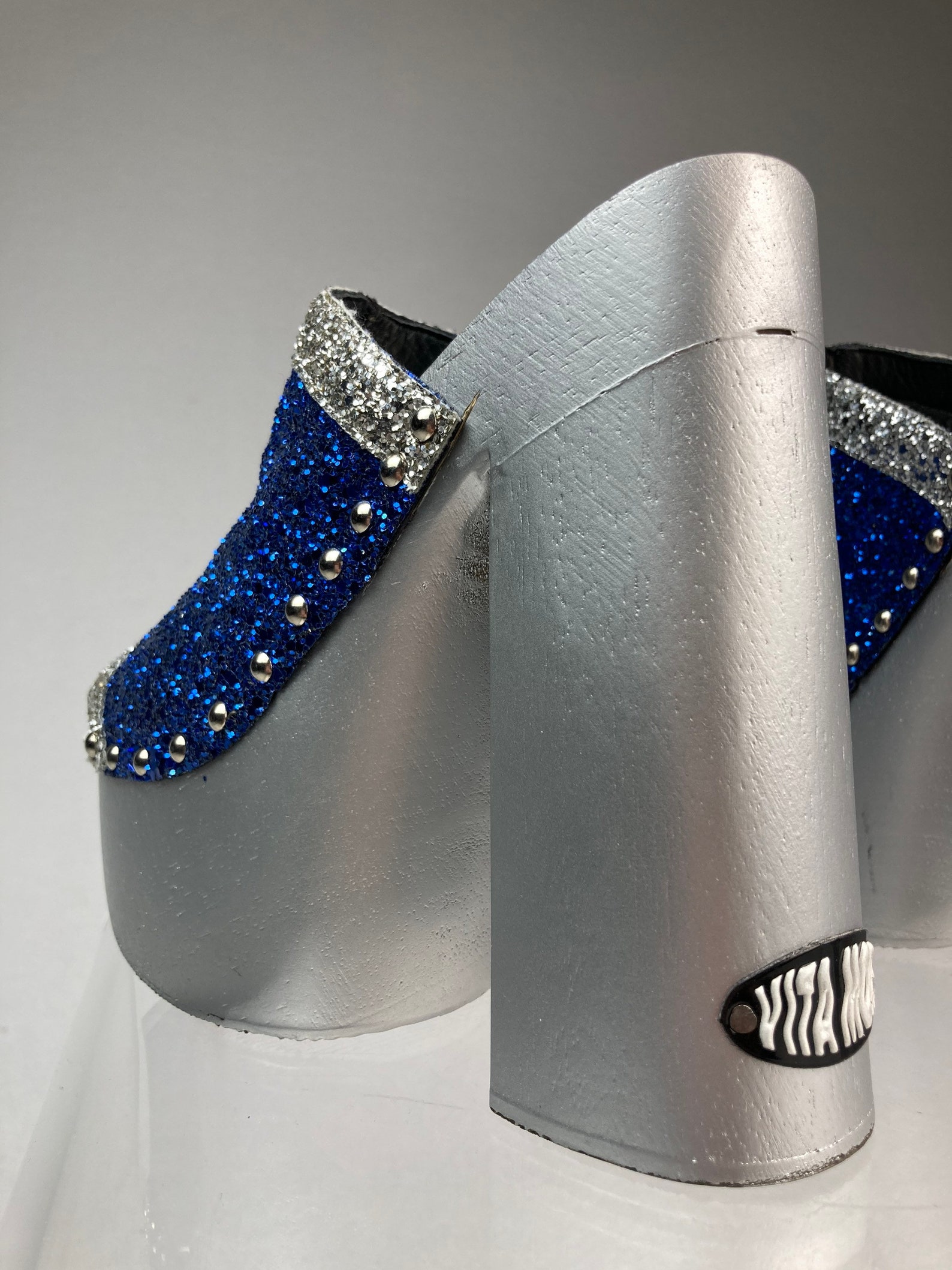 Vintage 90’s Mega Platform Wooden Mule Sandals With Blue and Silver ...