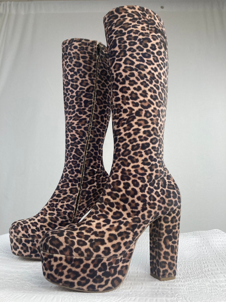 Vintage Fuzzy Leopard Platform Knee Boots Magic London - Etsy