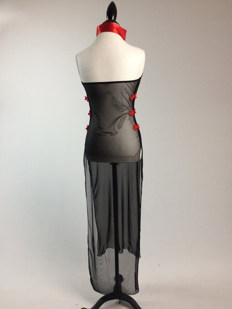 90's Red and Black Cheongsam Sheer Lace Lingerie Side Slit - Etsy