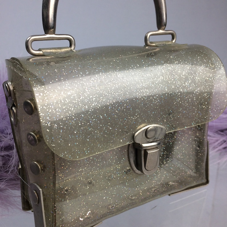 90's Clear Glitter Vinyl Mini Box Purse with Metal Handles | Etsy