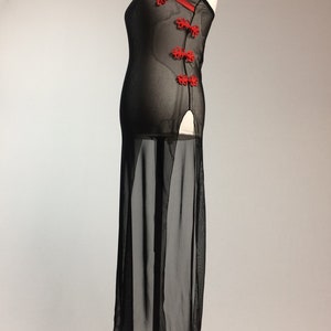 90's Red and Black Cheongsam Sheer Lace Lingerie Side Slit Maxi Dress ...