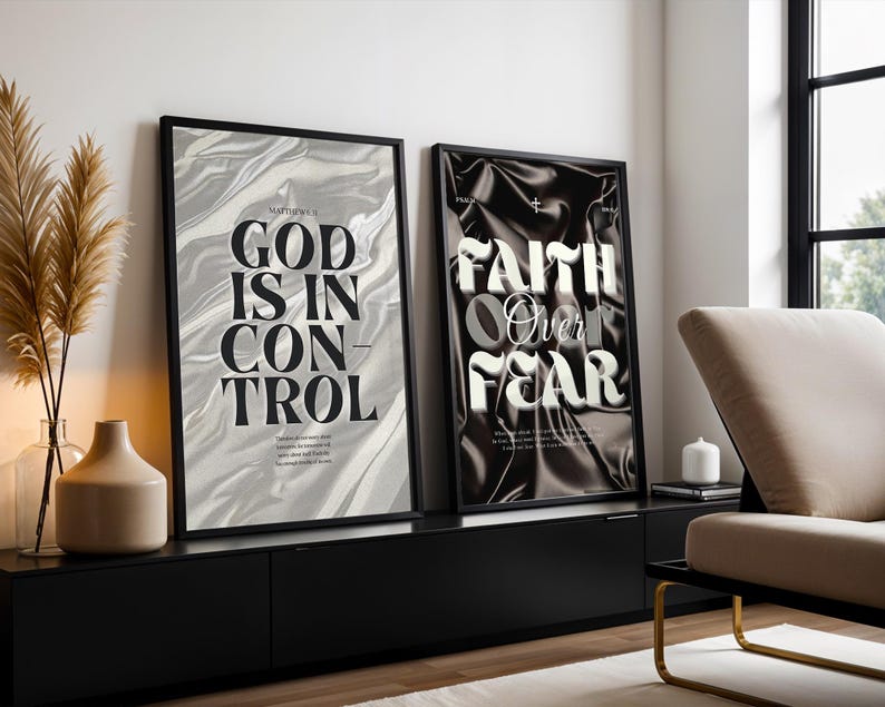 Faith Over Fear + God is in Control Bundle Poster Minimal Bible Verse ...