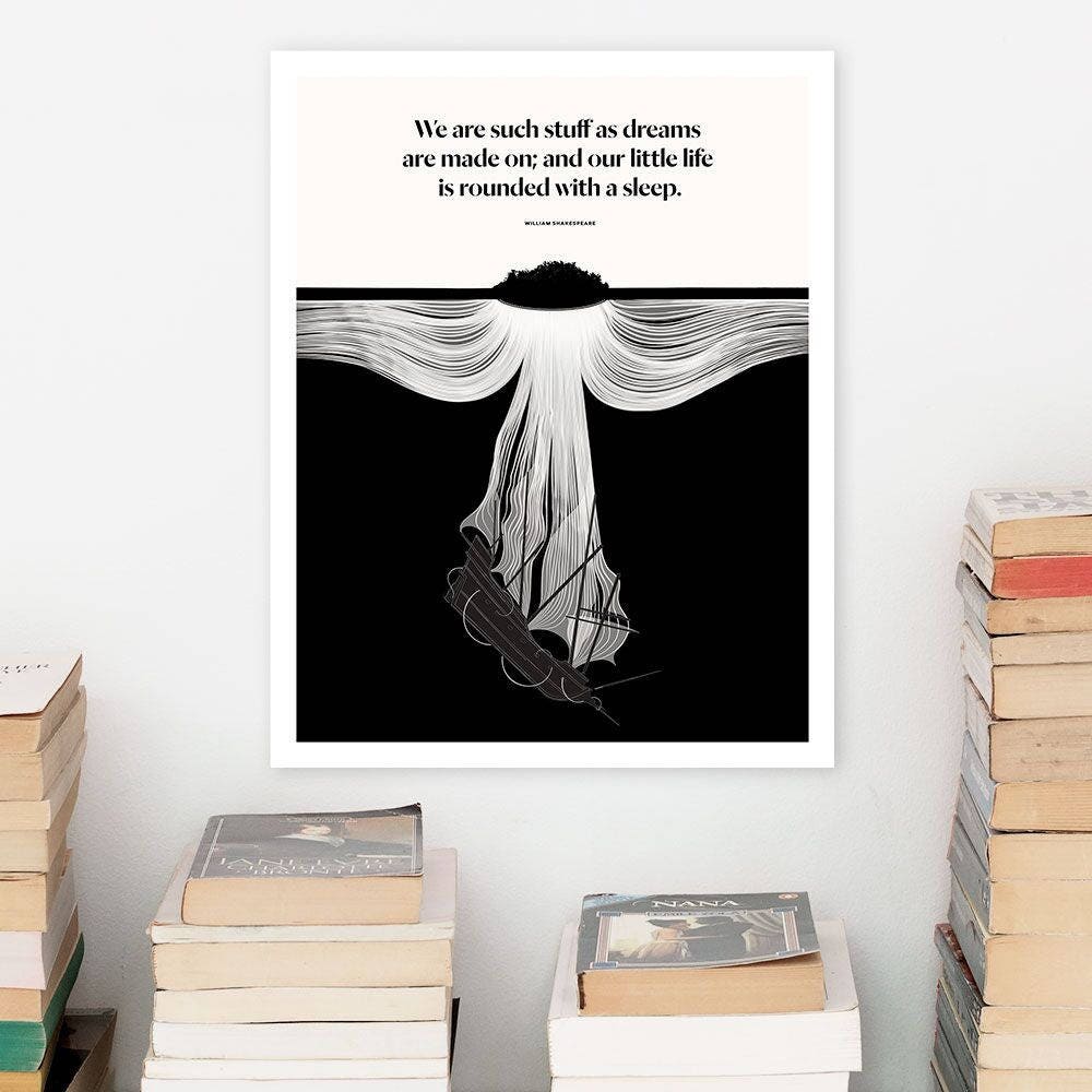 William Shakespeare Literary Poster, "pages" Black and White Book Lover ...