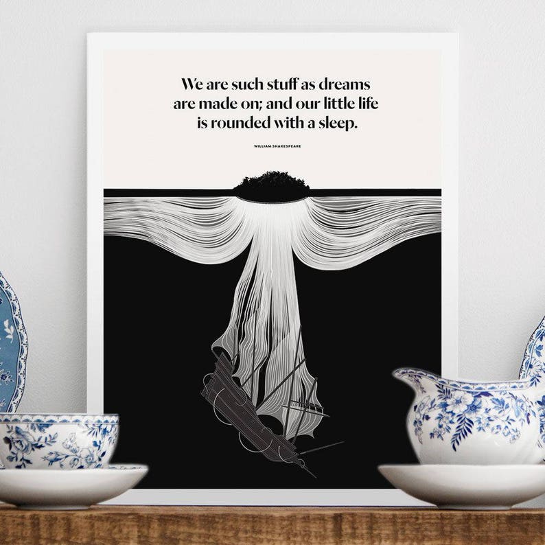 William Shakespeare Literary Poster, "pages" Black and White Book Lover ...