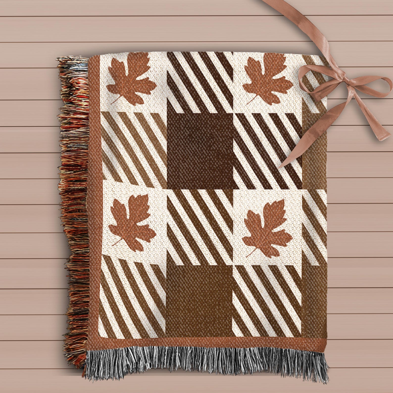 Fall Plaid Cozy Autumn Maple Leaf Woven Throw Blanket, Autumn Woven ...