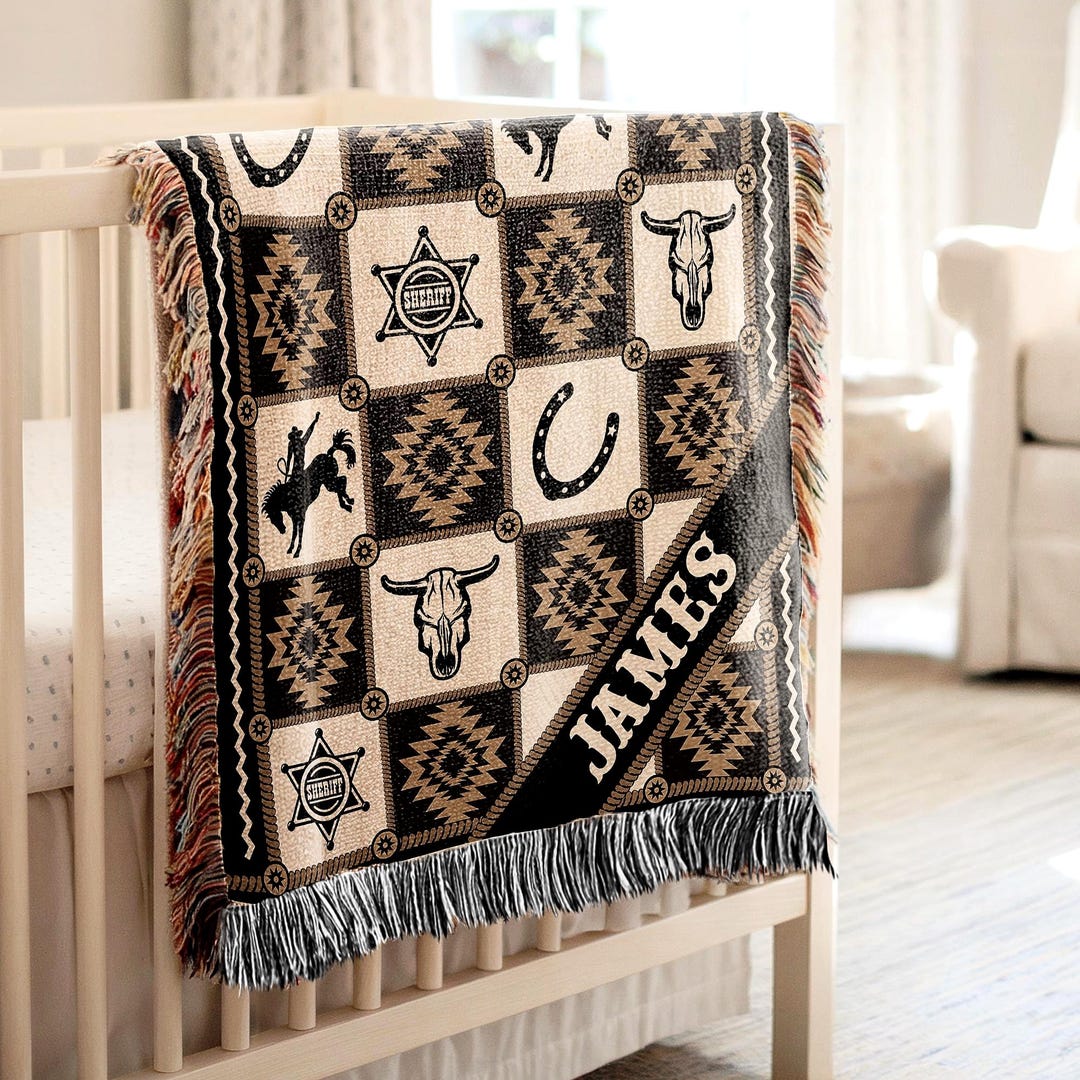 Personalized Western Cowboy Woven Boys Blanket, Made in USA of 100% ...