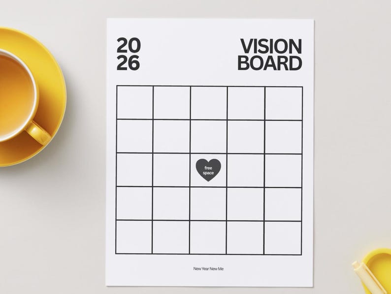 2026 Bingo Card / Vision Board Template, New Year Resolutions ...