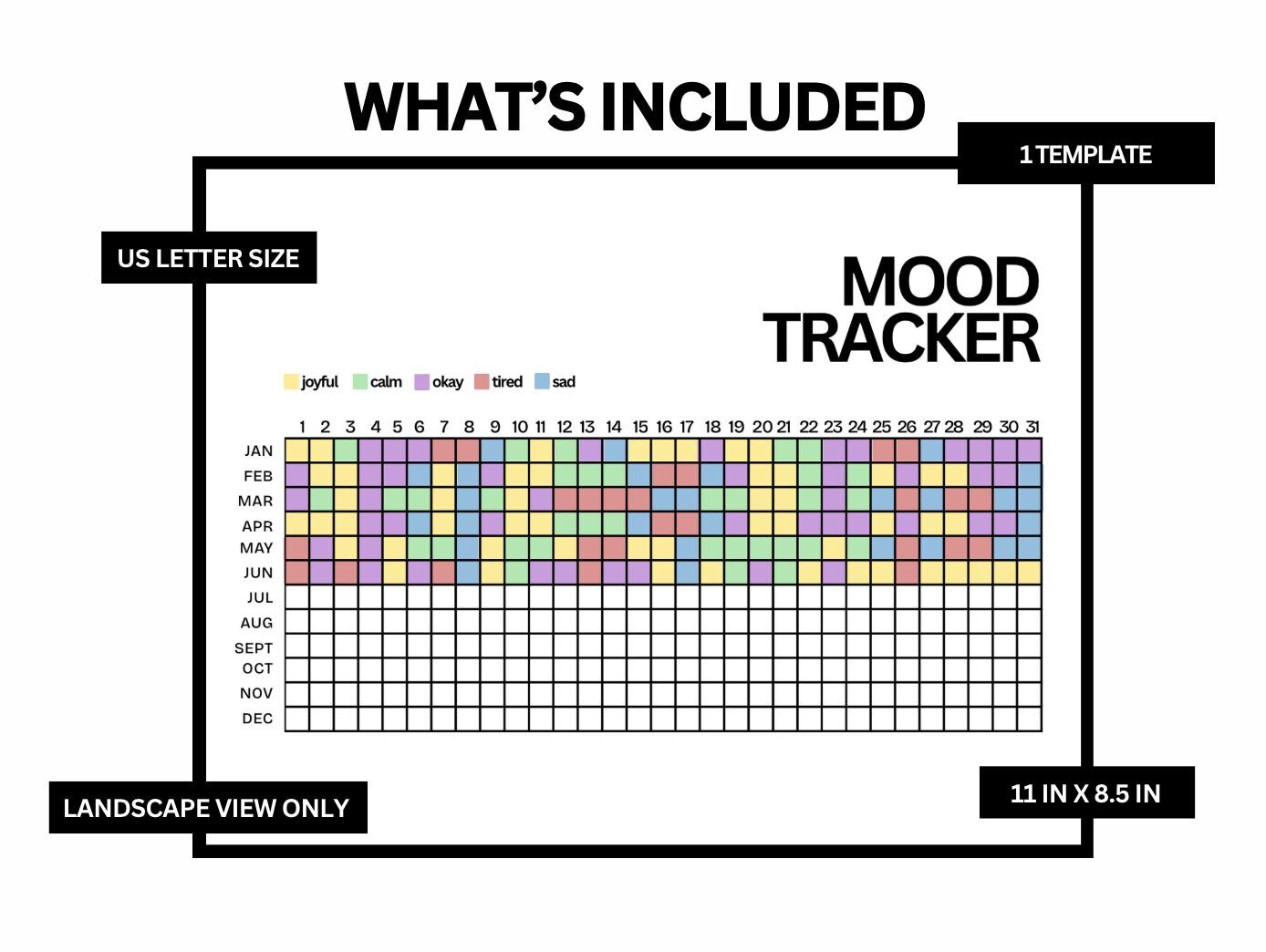 Printable Mood Tracker Grid: Daily Emotion Chart PDF; Self-care ...