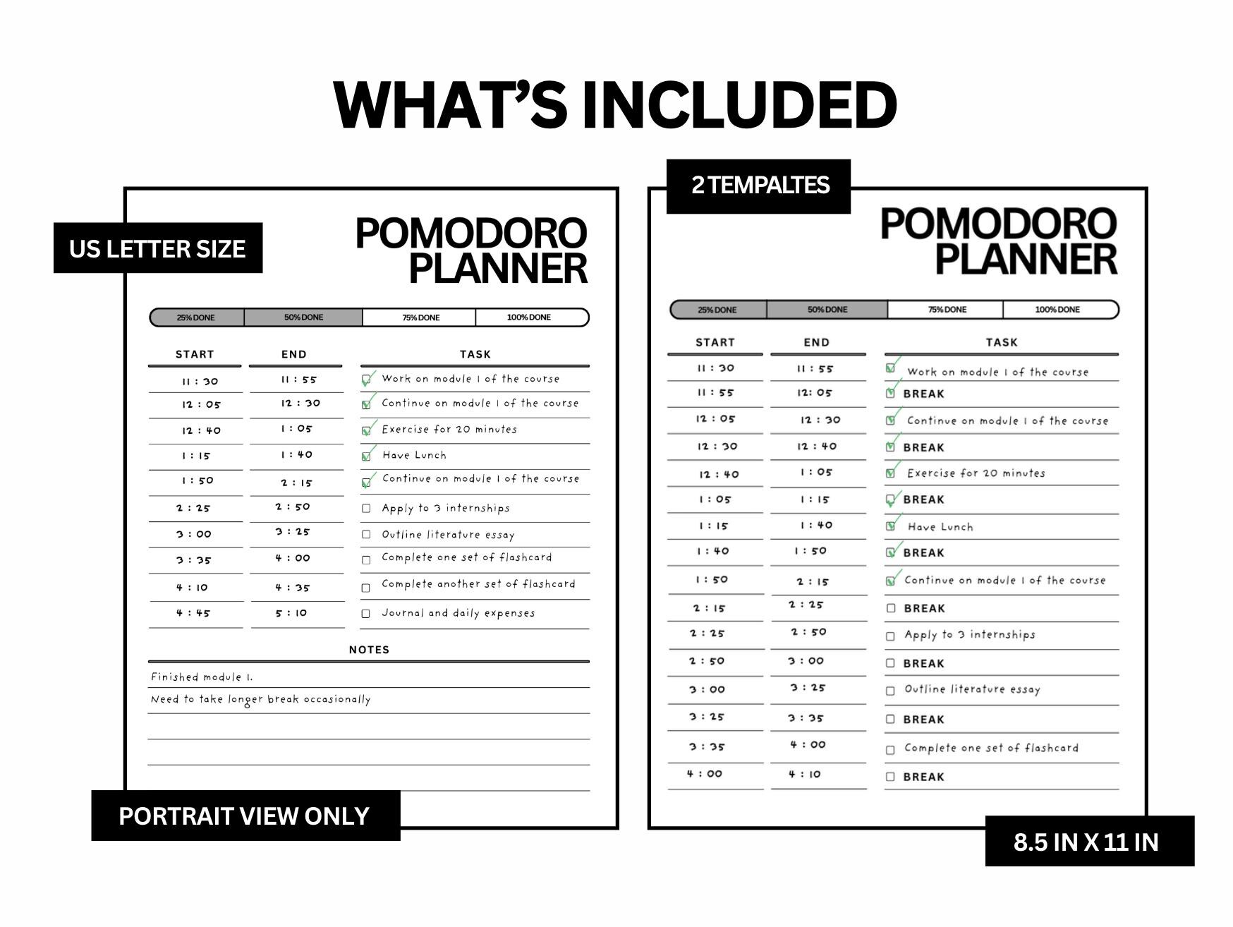 Printable Productivity Timer Log; Pomodoro Technique Planner; Study Log ...