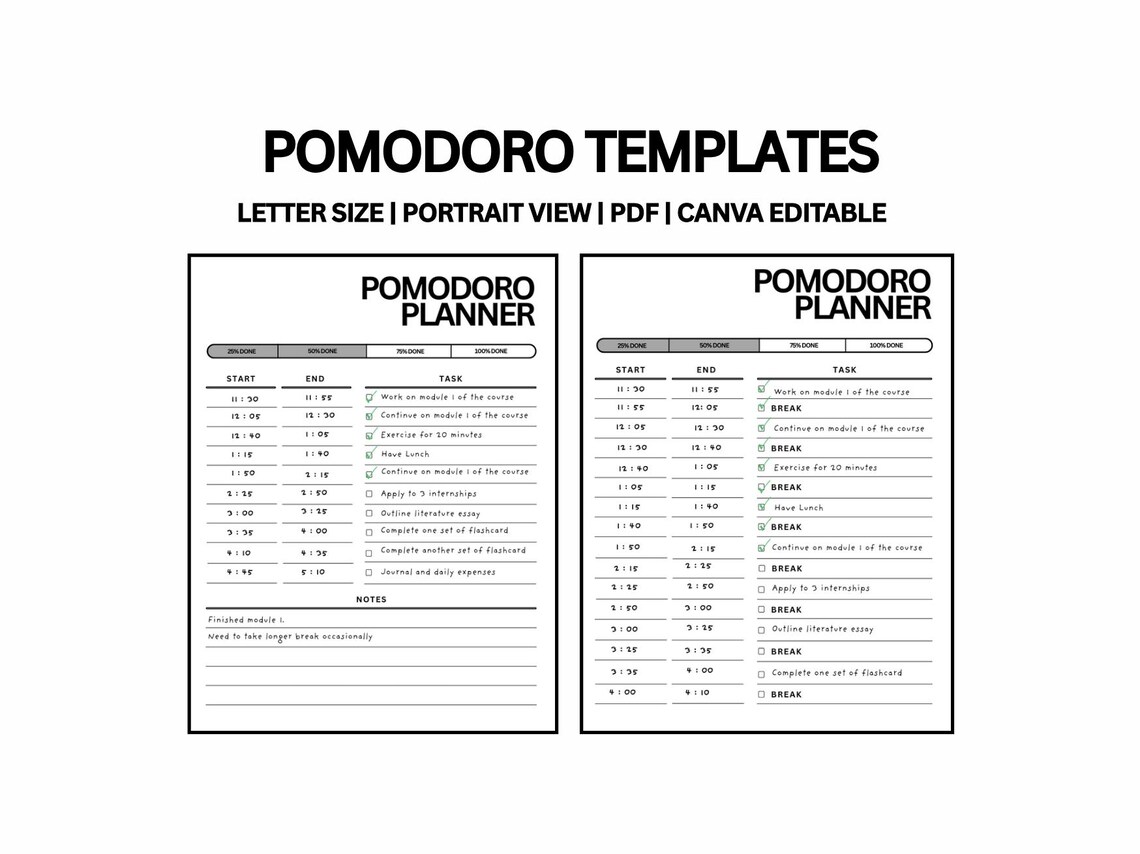 Printable Productivity Timer Log; Pomodoro Technique Planner; Study Log ...