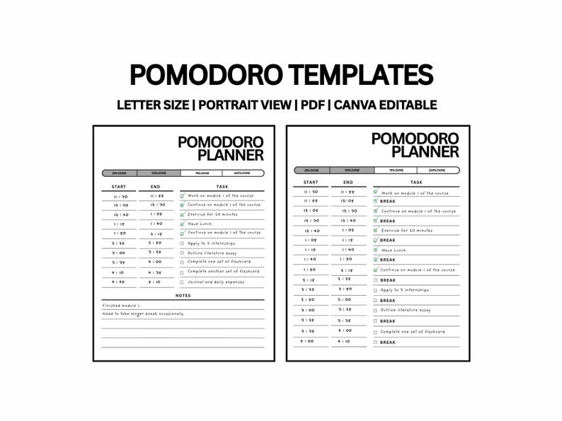 Printable Productivity Timer Log; Pomodoro Technique Planner; Study Log ...