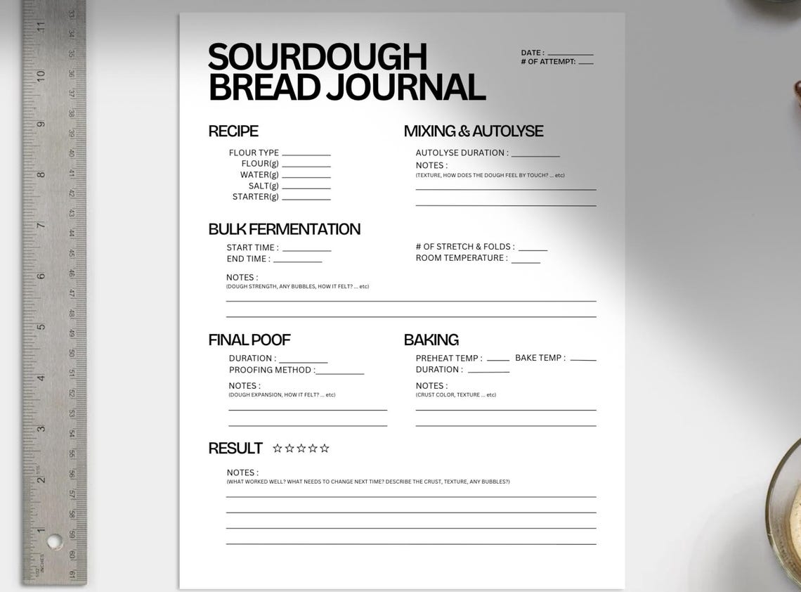 Sourdough Starter Log Template: Bread Baking Journal (digital Download ...