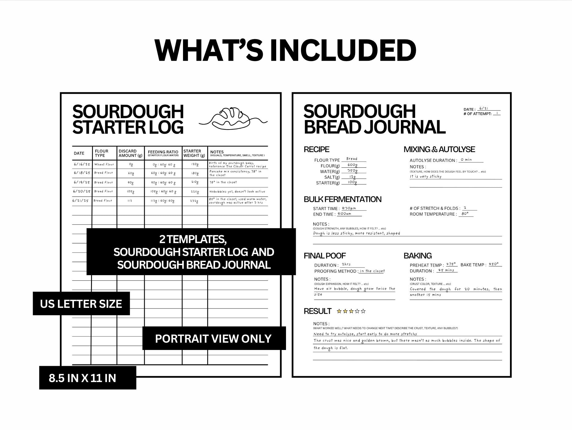 Sourdough Starter Log Template: Bread Baking Journal (digital Download ...