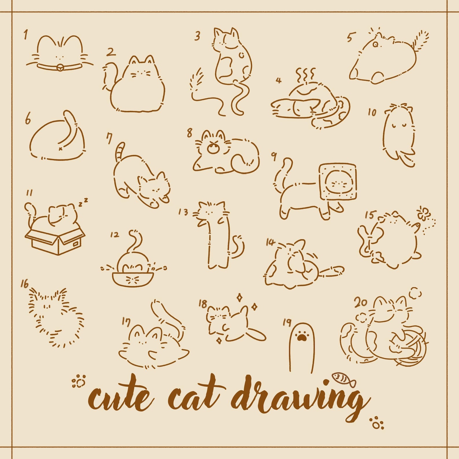 Hand Drawn Cute Cat Doodle, Whimsical Hand Drawn Kitty PNG Set, Kawaii ...
