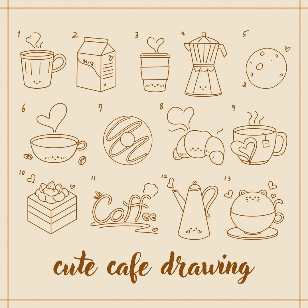 Hand Drawn Cafe Doodle, Whimsical Handdrawn Line Art Illustration, Cute ...